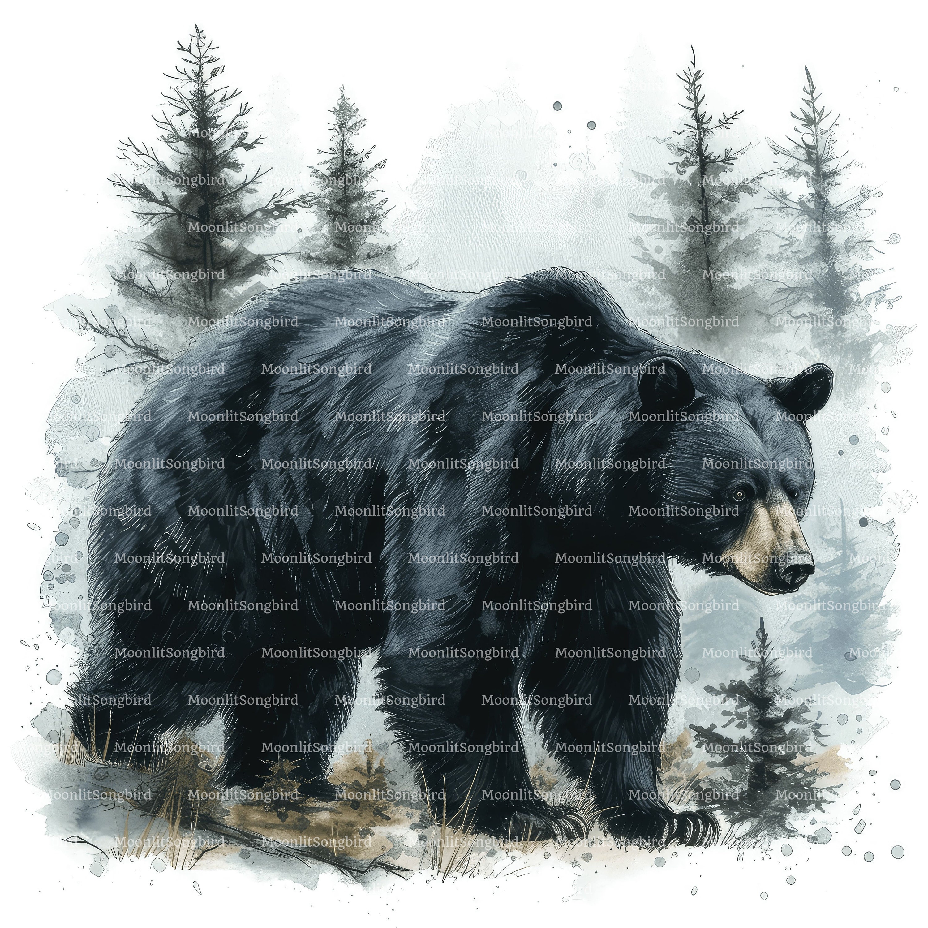 12 Black Bear in Forest Clipart, Digital Download, Printable Watercolor ...