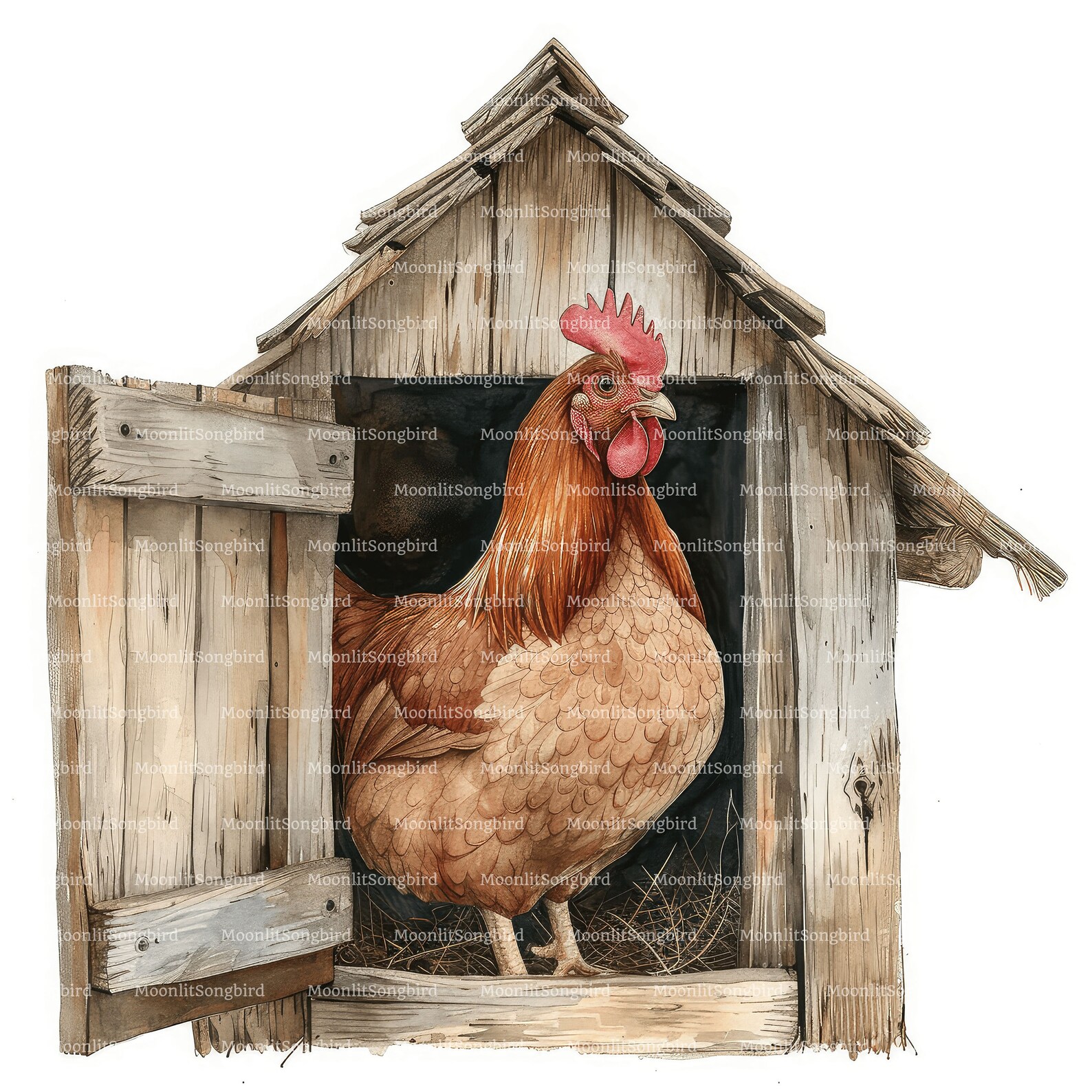 16 Chicken in Coop Clipart, Digital Download, Printable Watercolor ...