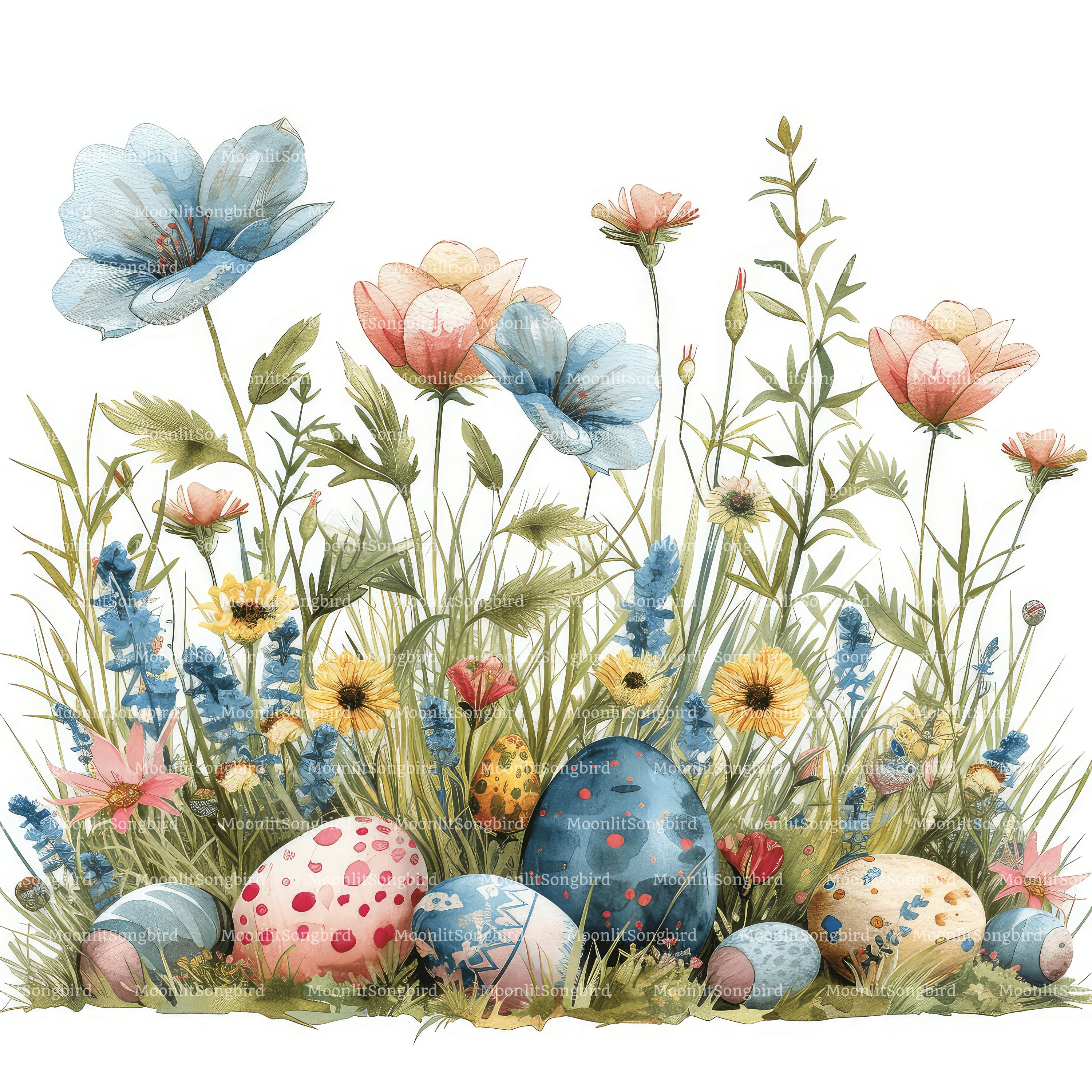 10 Easter Eggs in Garden Clipart, Digital Download, Printable ...