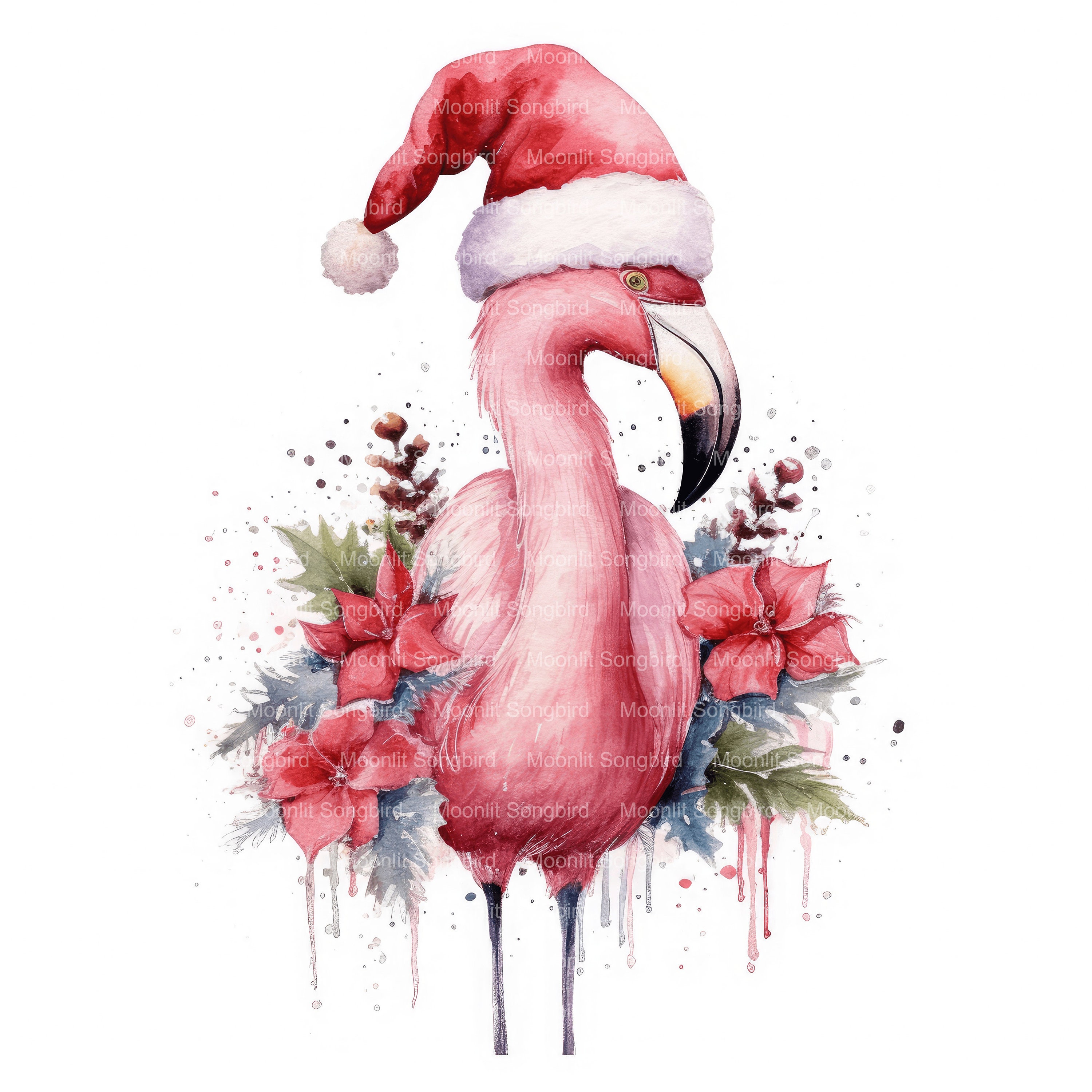 14 Christmas Flamingo Clipart, Digital Download, Printable Watercolor ...