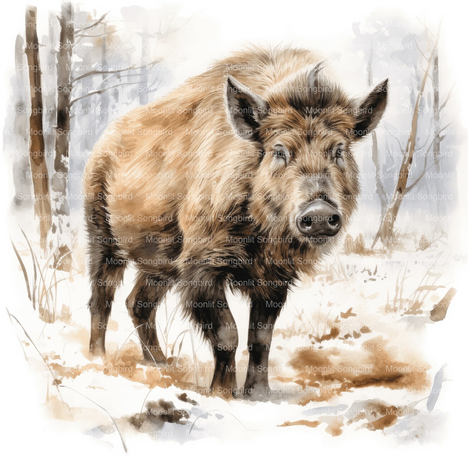 12 Wild Boar in Winter Forest Clipart, Digital Download, Printable ...