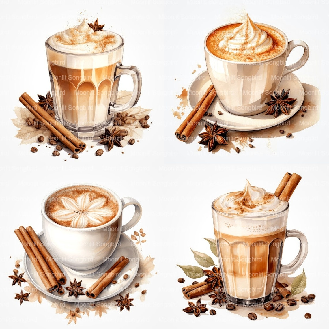 14 Chai Latte Clipart, Digital Download, Printable Watercolor Drinks ...