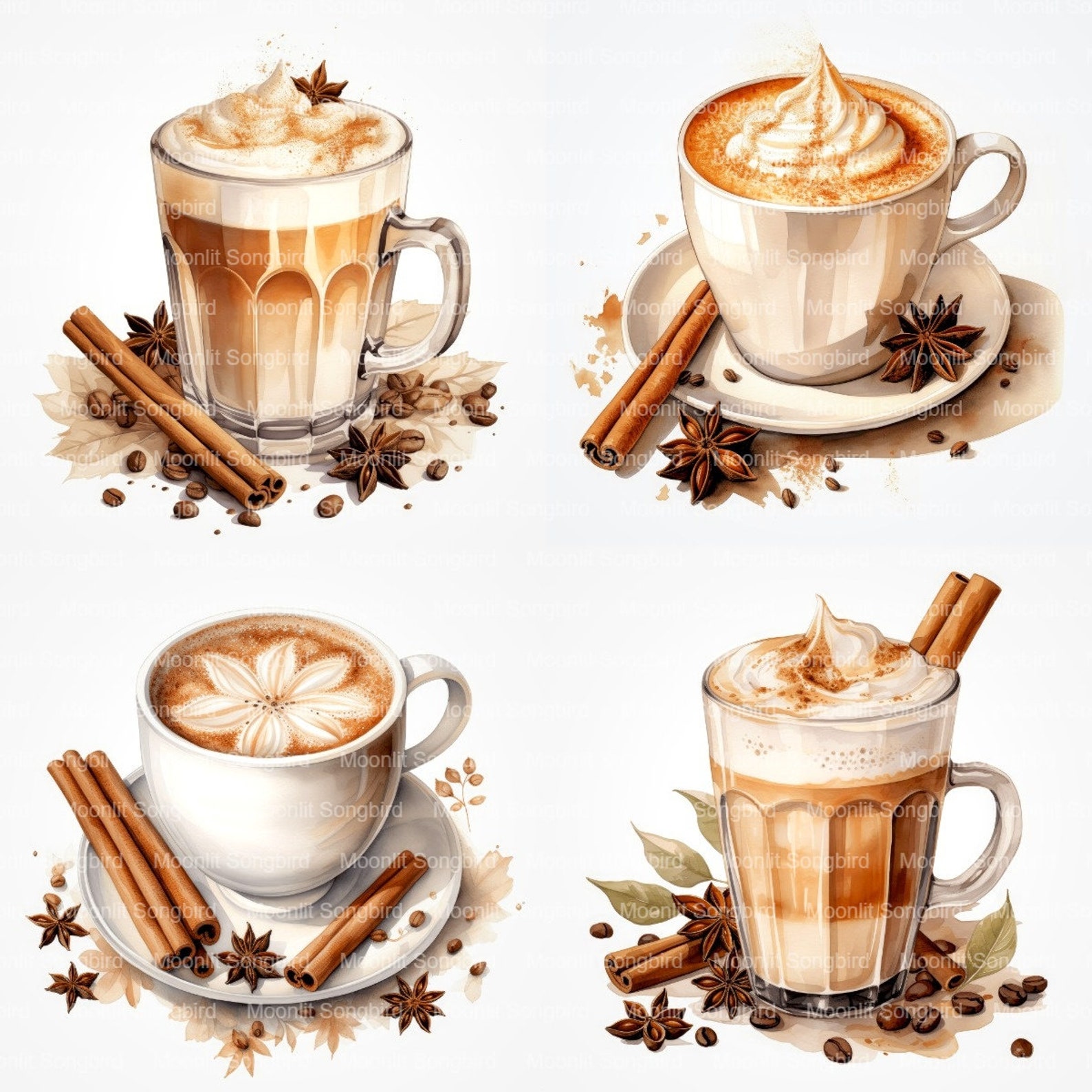14 Chai Latte Clipart, Digital Download, Printable Watercolor Drinks ...