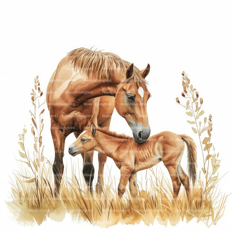 10 Mother and Baby Horse in Field Clipart, Digital Download, Printable ...
