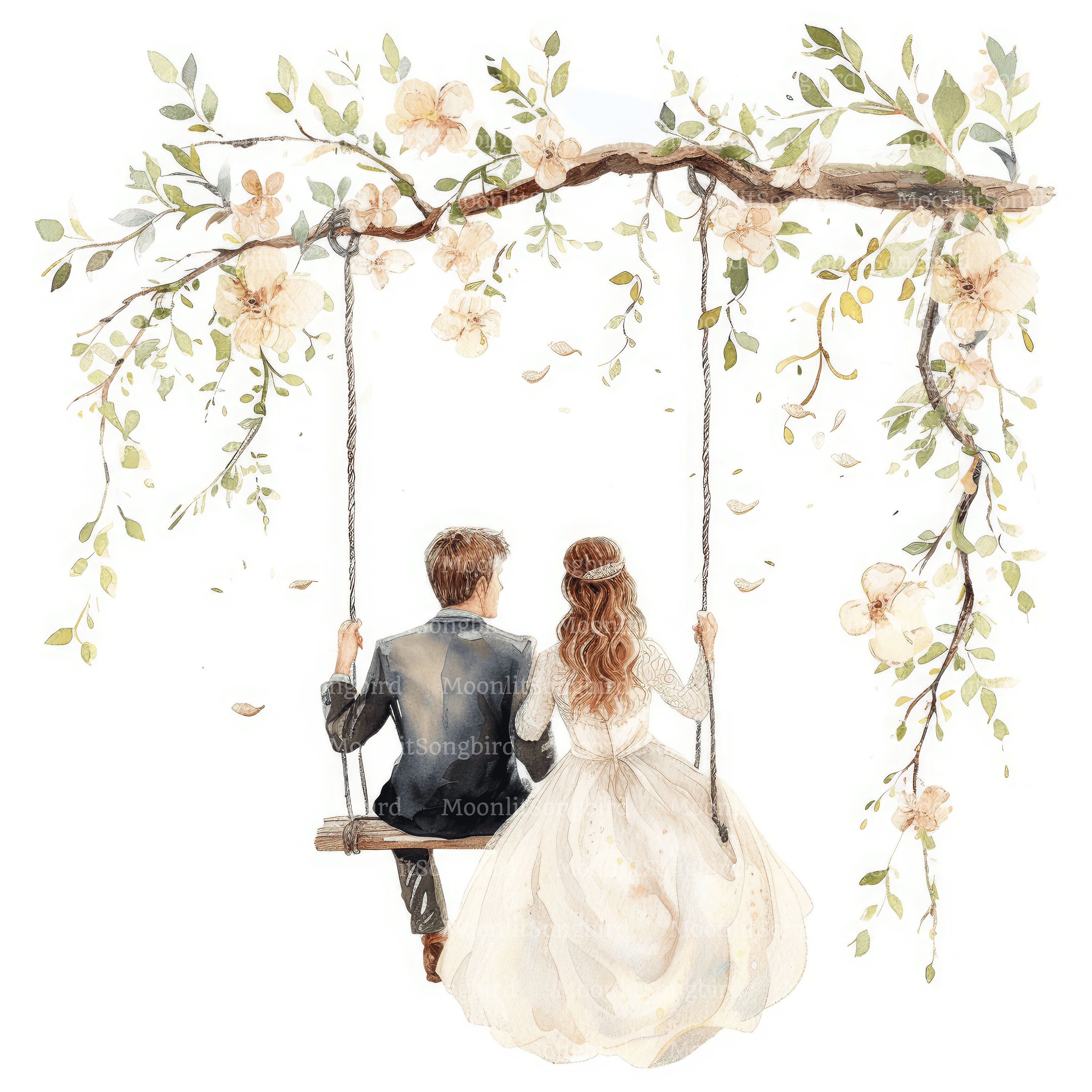 10 Bride and Groom on Swing Clipart, Digital Download, Printable ...