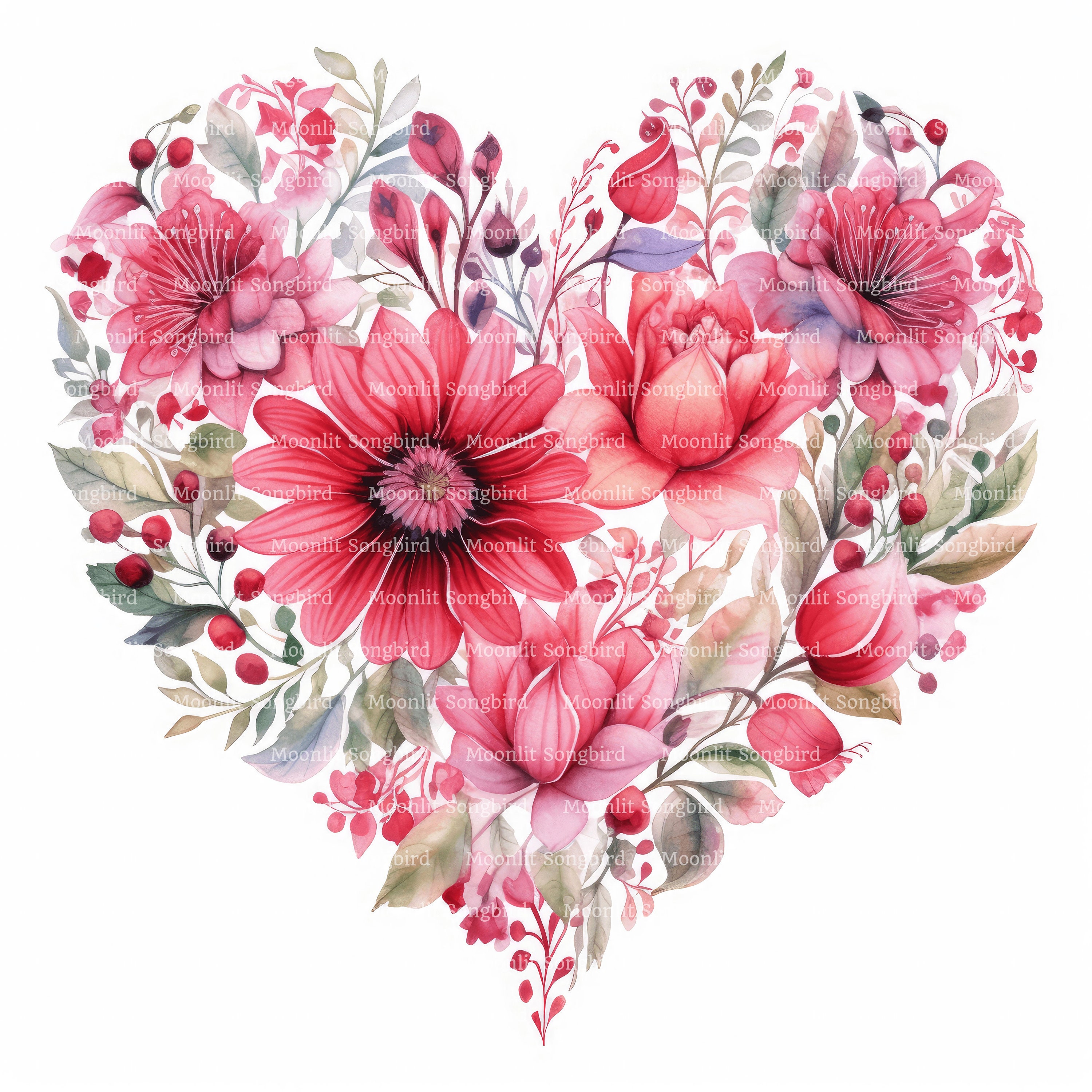 10 Floral Hearts Clipart, Digital Download, Printable Watercolor Card ...