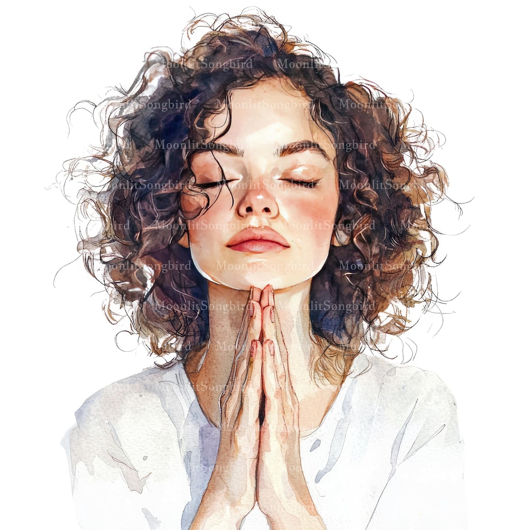 14 Woman With Curly Hair Praying Clipart, Digital Download, JPG ...