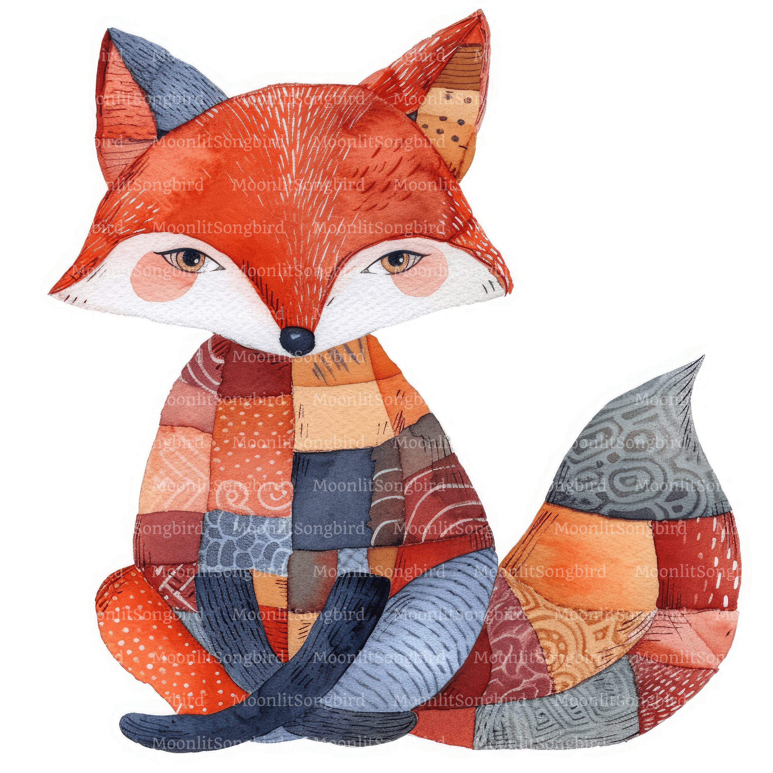16 Patchwork Fox Clipart, Digital Download, Printable Watercolor ...