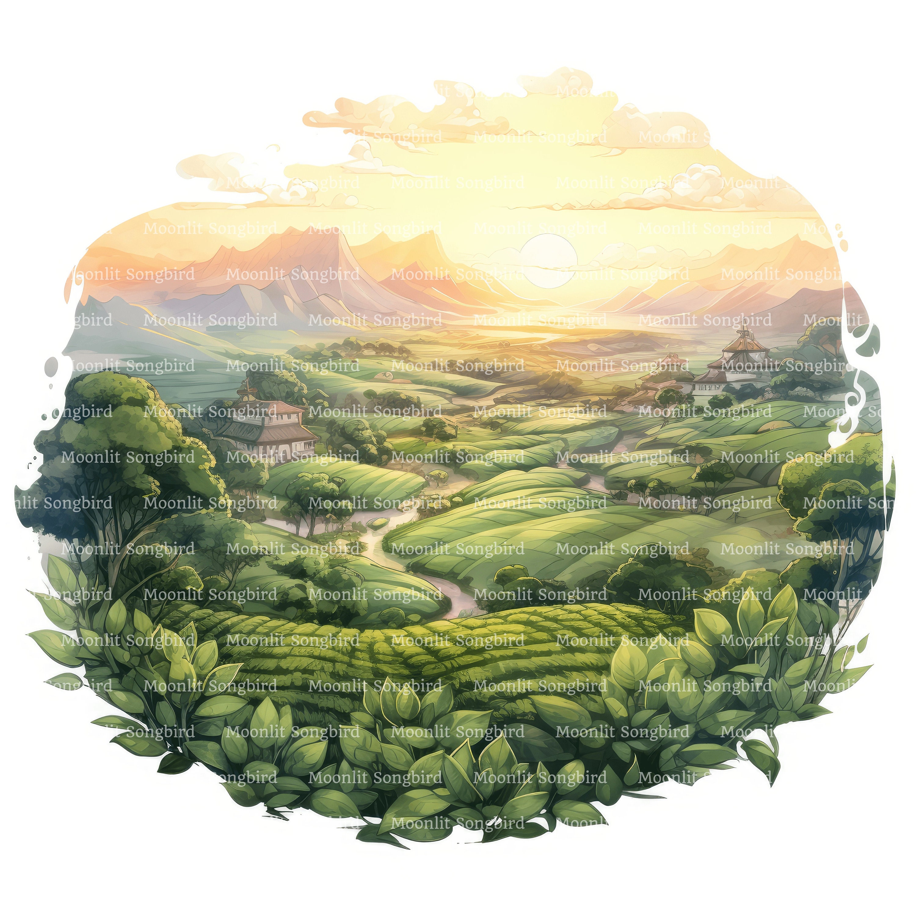 12 Tea Fields Clipart, Digital Download, Printable Watercolor Clipart ...