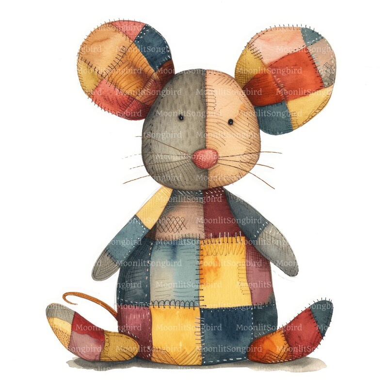 10 Patchwork Mouse Clipart, Digital Download, Printable Watercolor ...