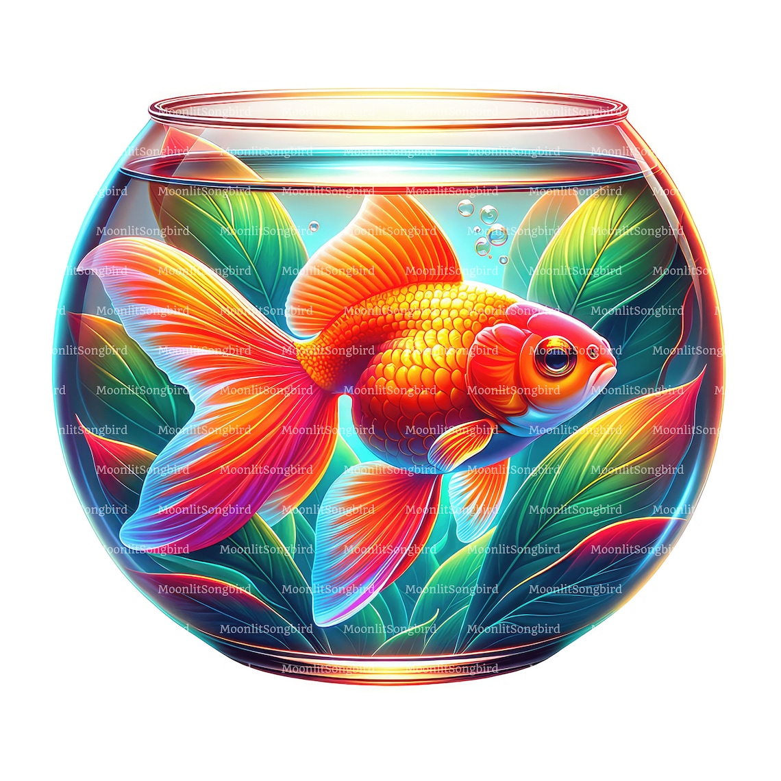 Goldfish in Bowl Watercolor Clipart, Printable Fish Art (digital ...