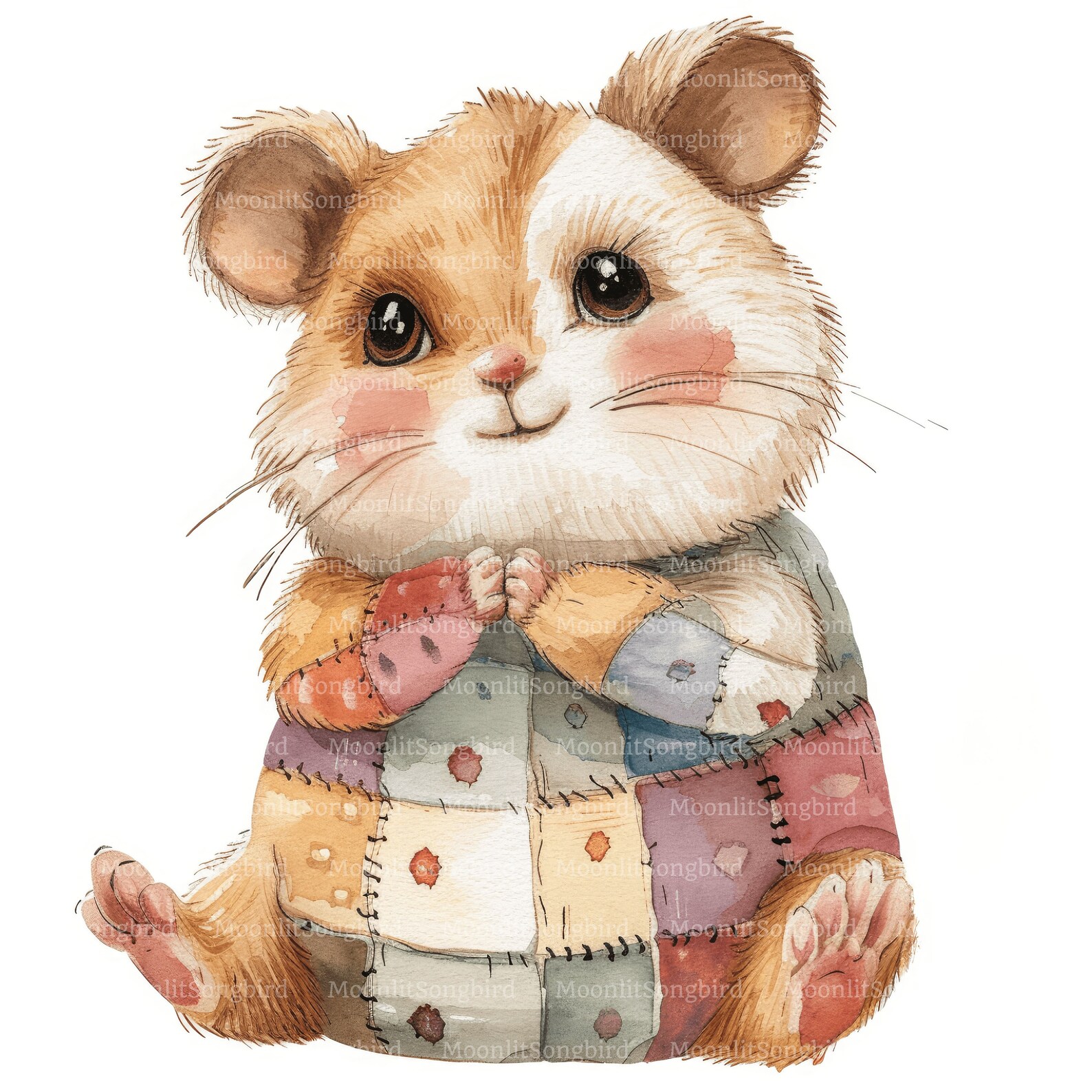12 Patchwork Hamster Clipart, Digital Download, Printable Watercolor ...