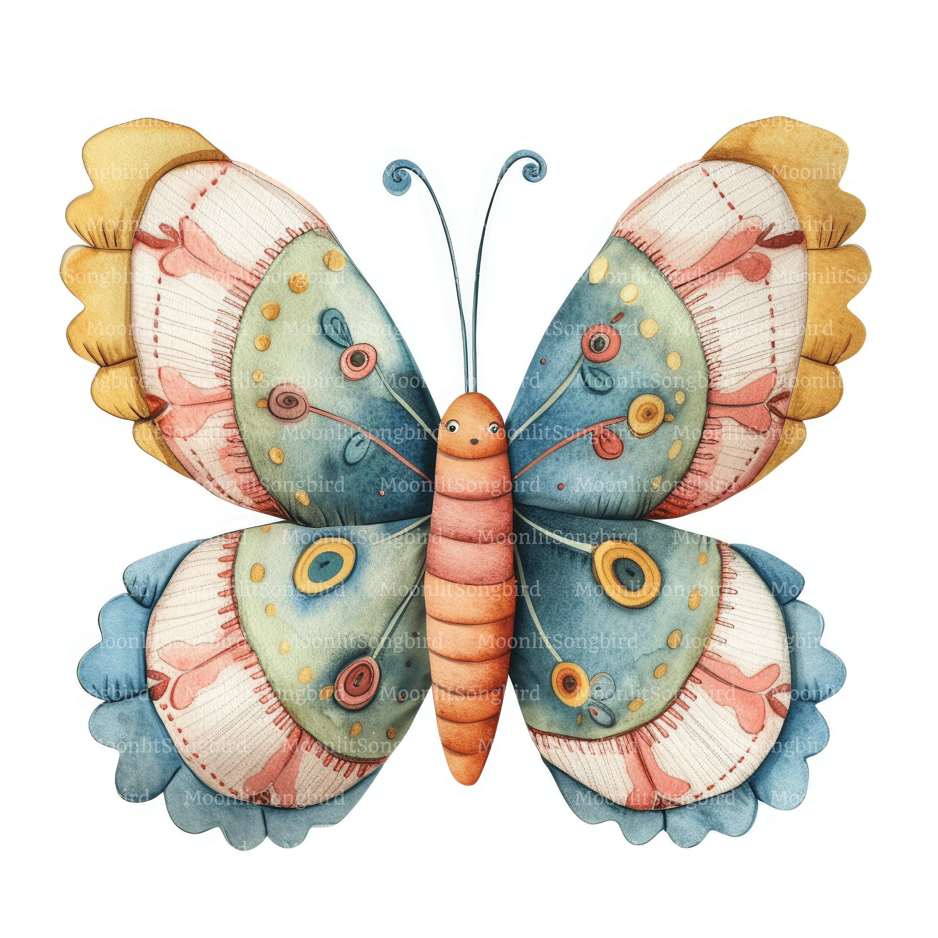 12 Patchwork Butterfly Clipart, Digital Download, Printable Watercolor ...