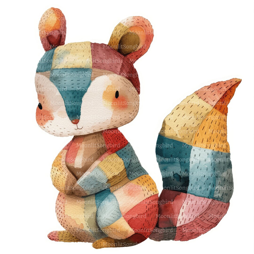 10 Patchwork Squirrel Clipart, Digital Download, Printable Watercolor ...
