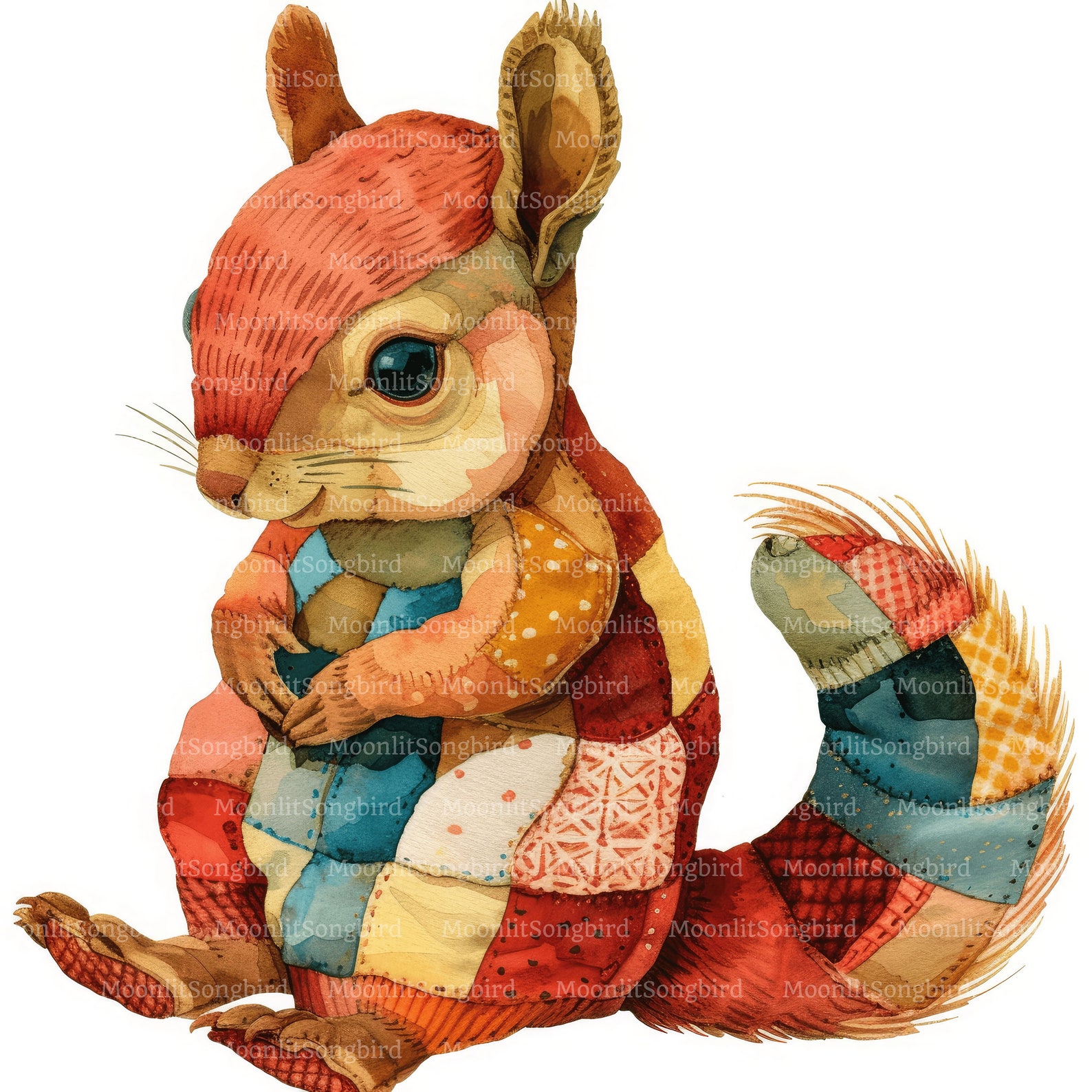 10 Patchwork Squirrel Clipart, Digital Download, Printable Watercolor ...