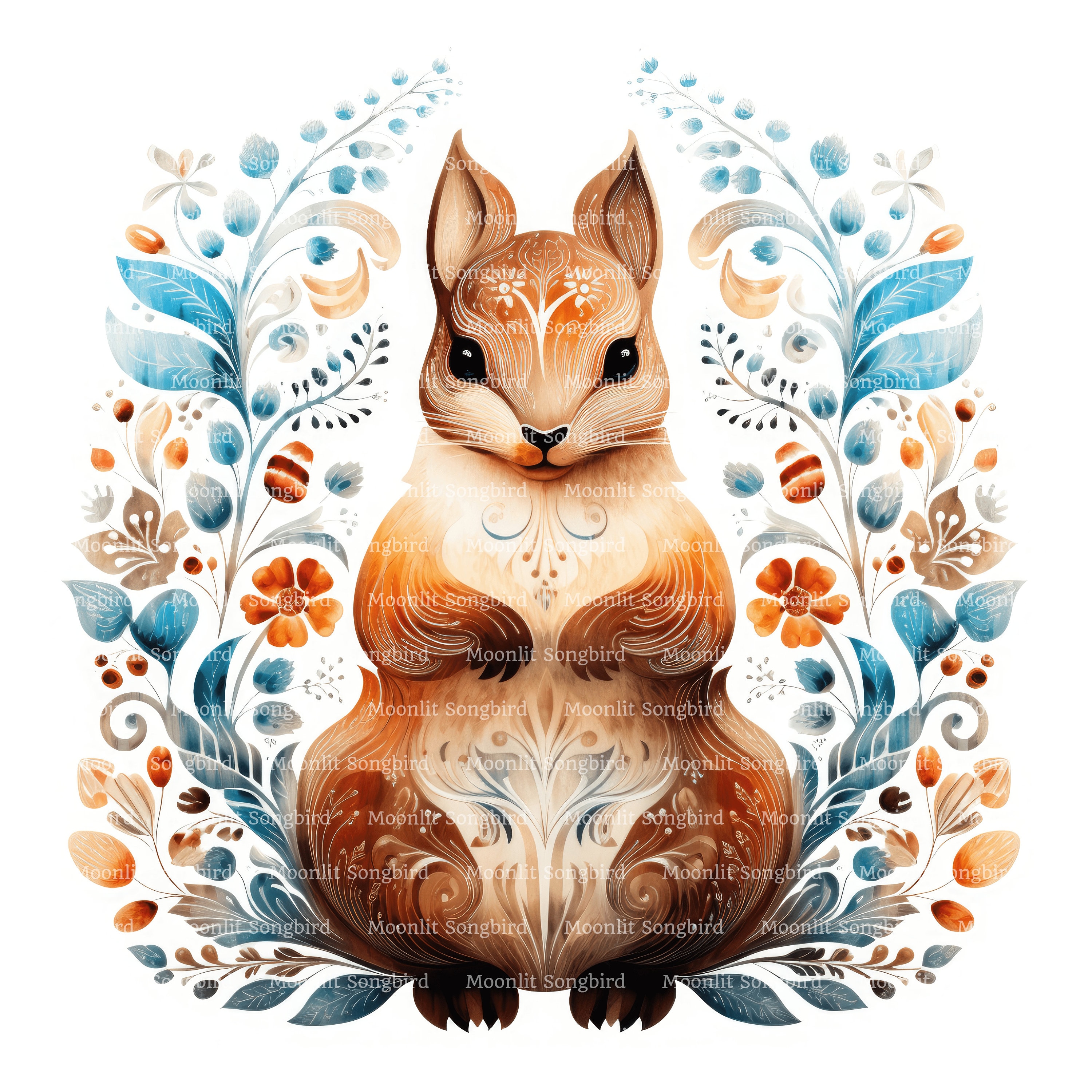 12 Squirrel Folk Art Clipart, Digital Download, Printable Watercolor ...