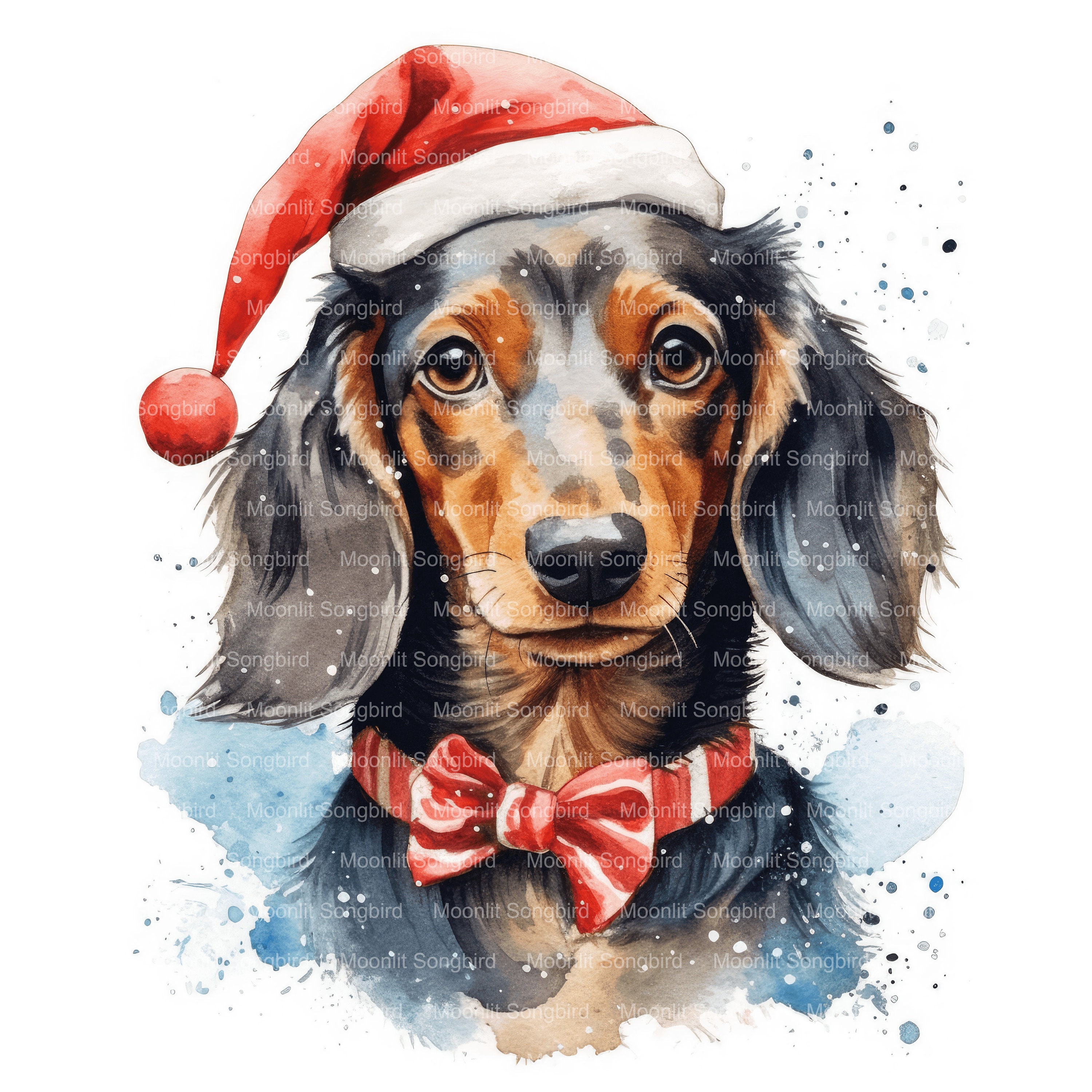 12 Dachshund Santa Hat Clipart, Digital Download, Printable Watercolor ...