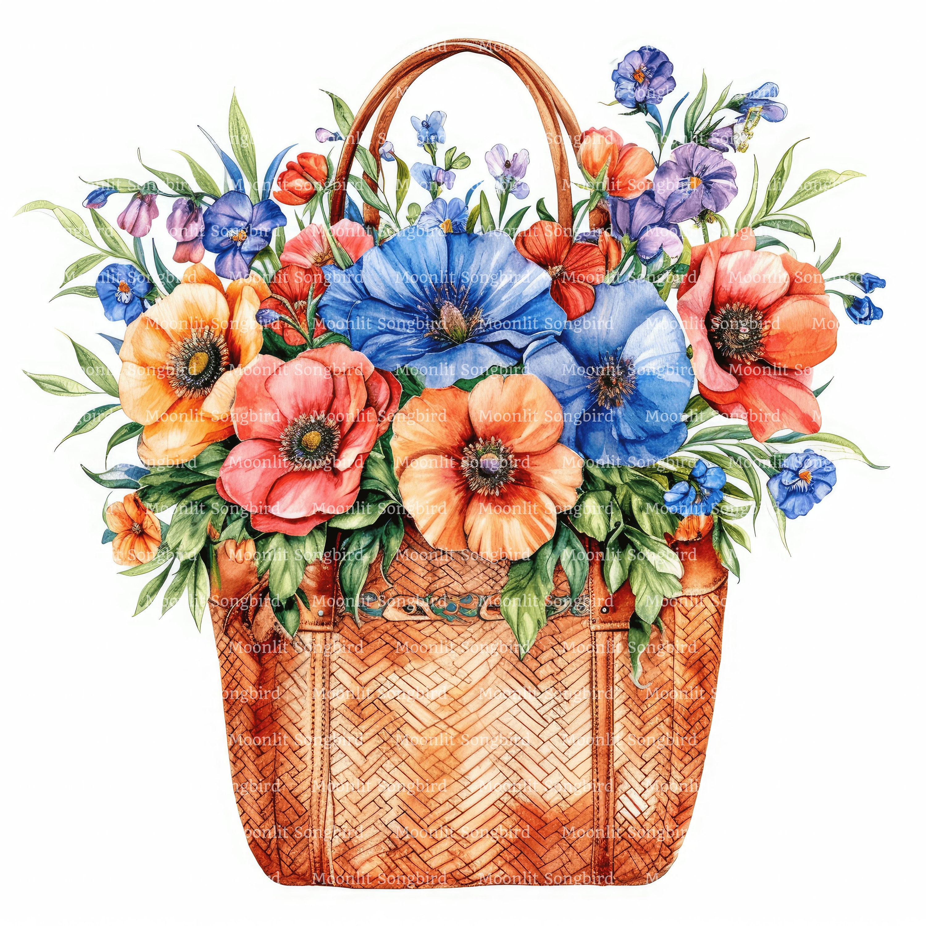 10 Flowers in Handbag Clipart, Digital Download, Printable Watercolor ...