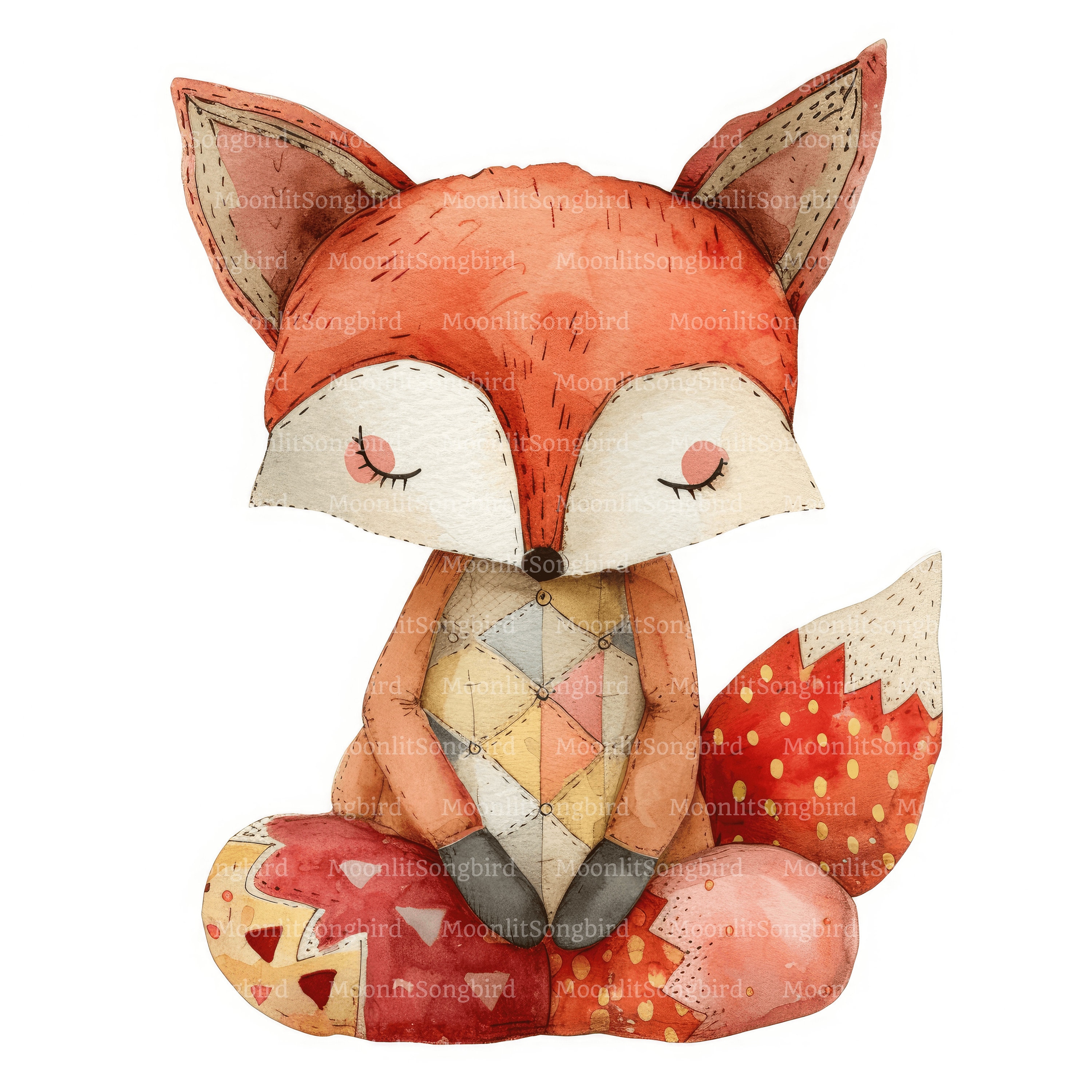 16 Patchwork Fox Clipart, Digital Download, Printable Watercolor Clipart, Paper Crafts, Quilted ...
