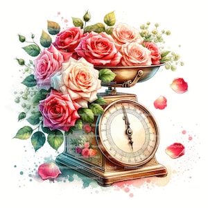 10 Floral Kitchen Scale Clipart, Digital Download, Printable Watercolor ...