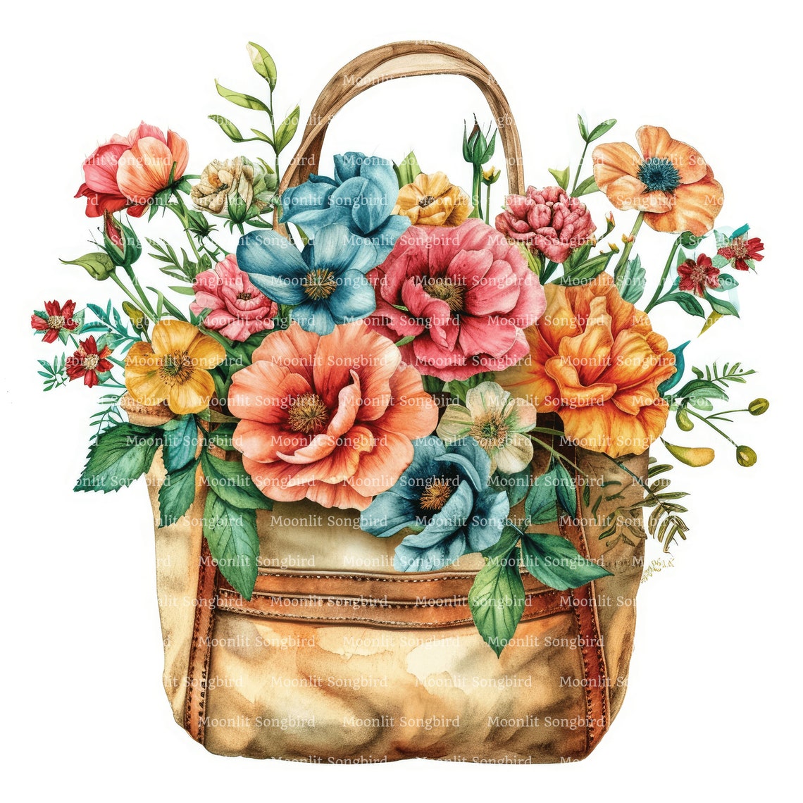 10 Flowers in Handbag Clipart, Digital Download, Printable Watercolor ...