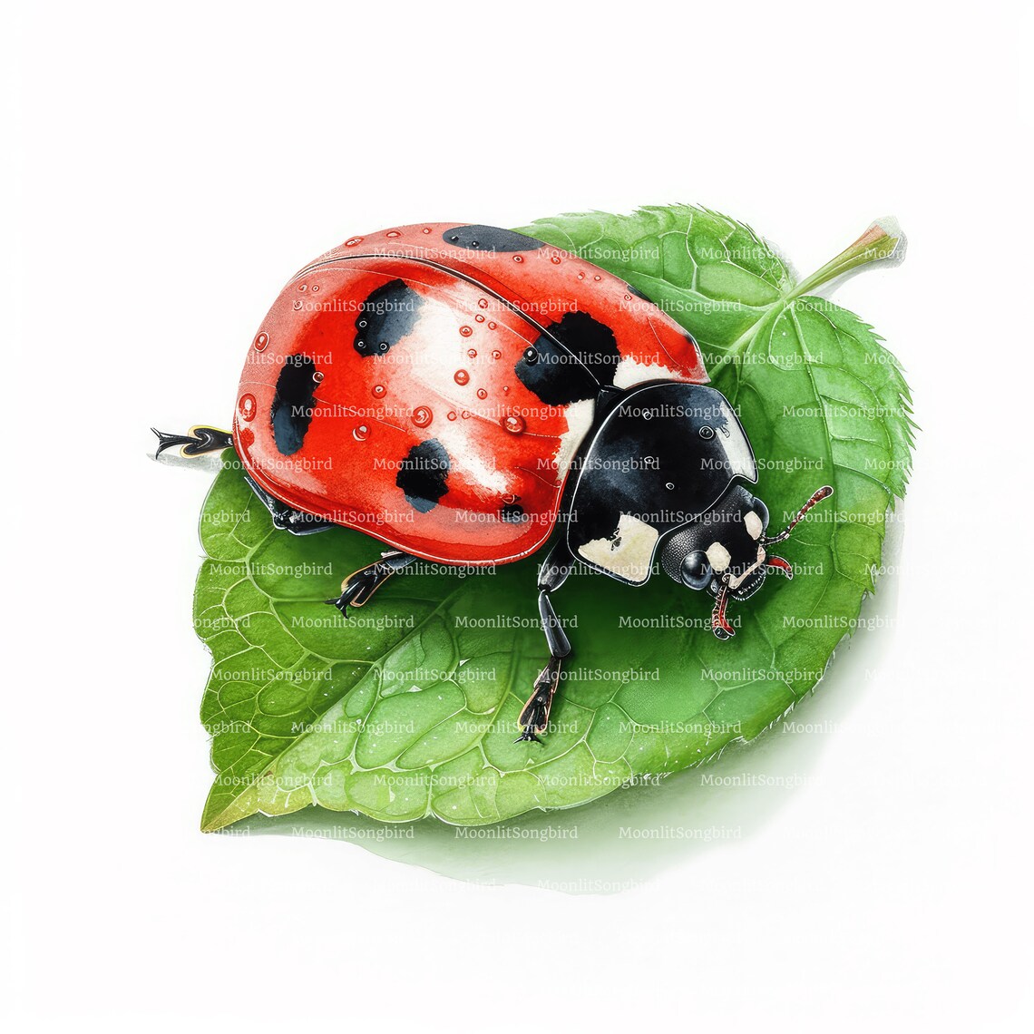 10 Ladybug on Leaf Clipart, Digital Download, Printable Watercolor ...