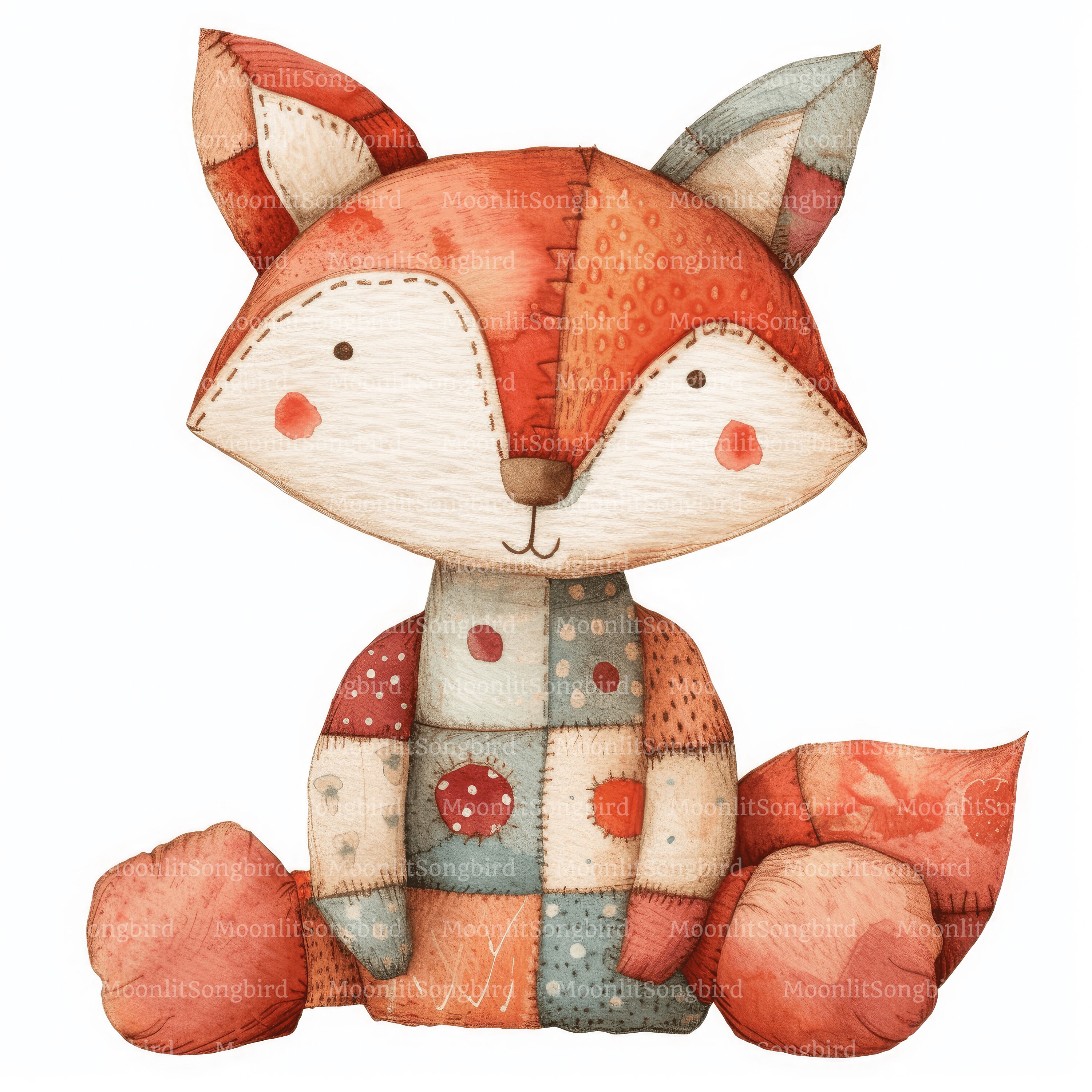 16 Patchwork Fox Clipart, Digital Download, Printable Watercolor ...