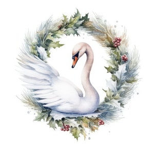 14 Christmas Swan Wreath Clipart, Digital Download, Cute Printable ...