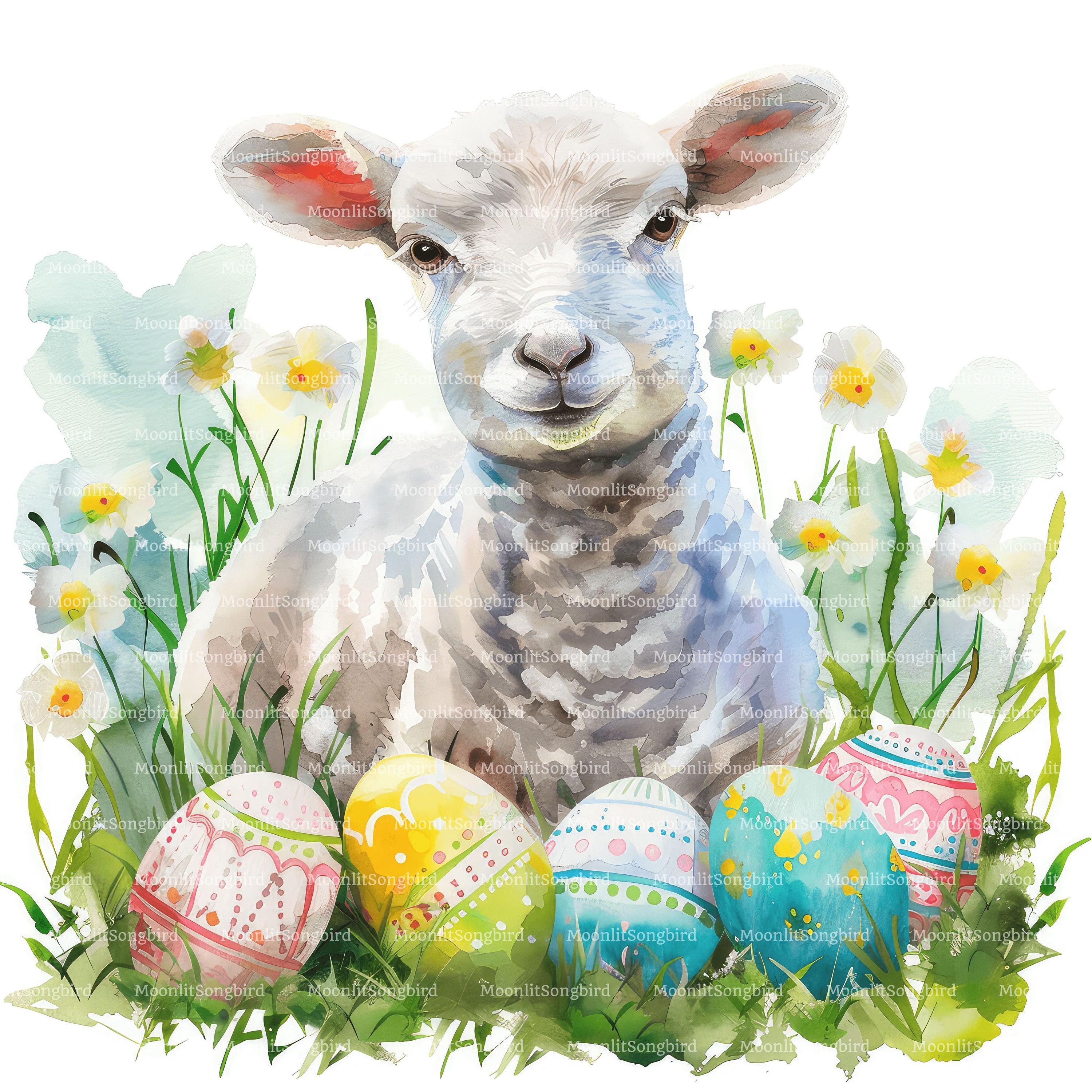 12 Easter Lamb Clipart, Digital Download, Printable Watercolor Image ...