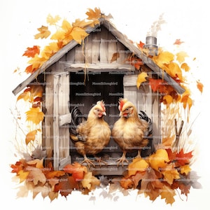 11 Chicken Coop in Autumn Clipart, Digital Download, Printable ...