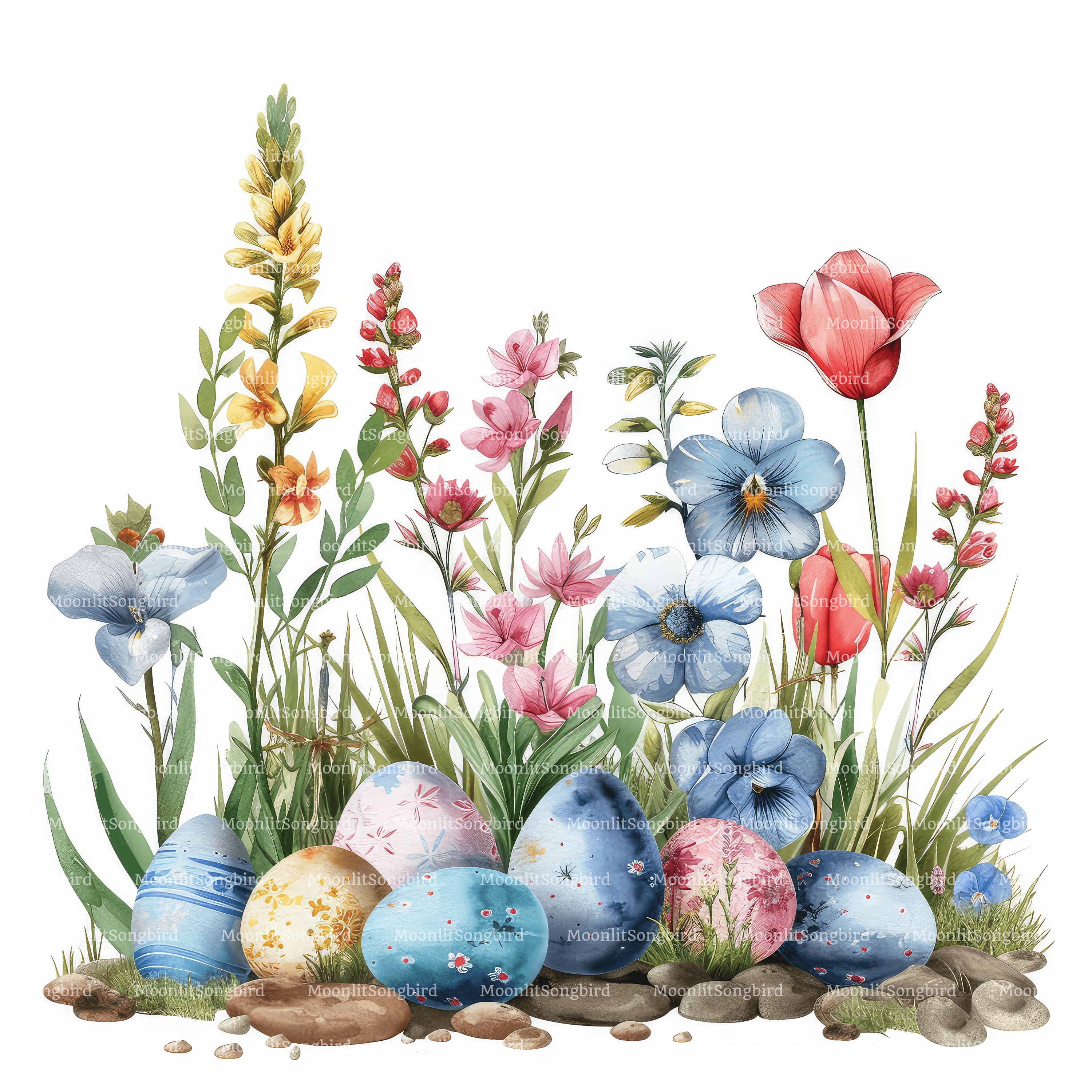 10 Easter Eggs in Garden Clipart, Digital Download, Printable ...