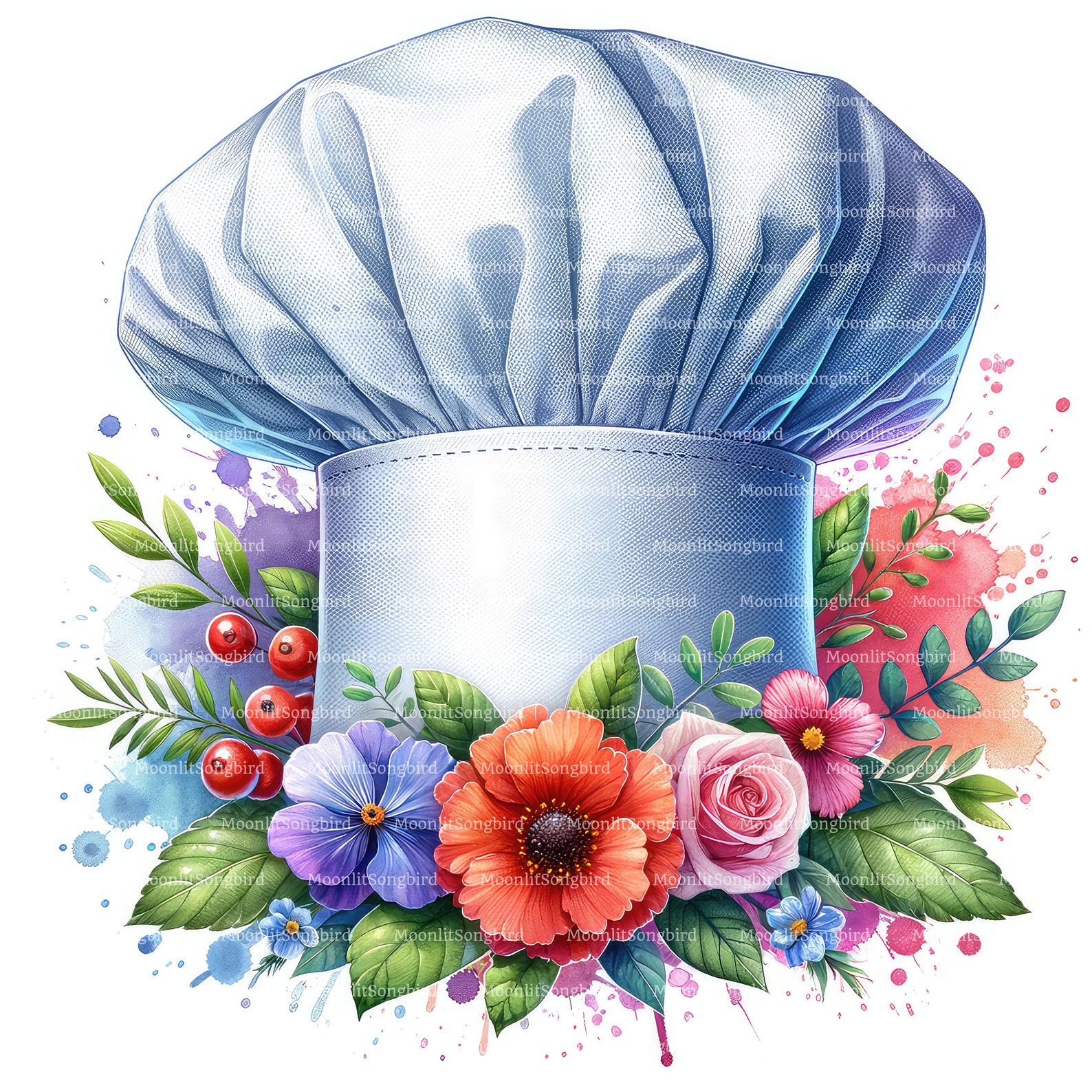 10 Floral Chef Hat Clipart, Digital Download, Printable Watercolor ...