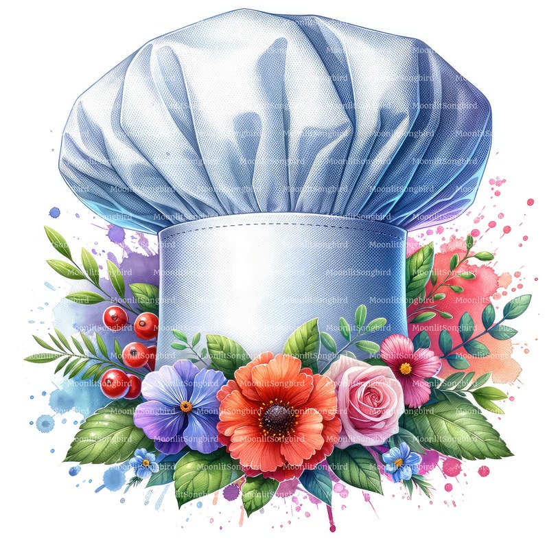 Floral Chef Hat Clipart, Watercolor Kitchen Art (digital Download) - Etsy