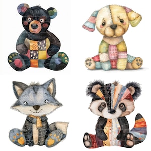 50 Patchwork Animals Clipart, Digital Download, Printable Watercolor ...