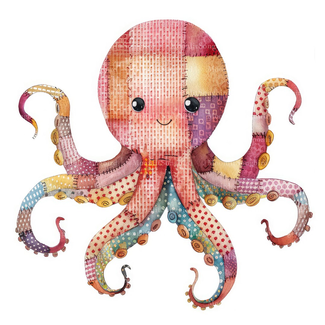 10 Patchwork Octopus Clipart, Digital Download, Printable Watercolor ...