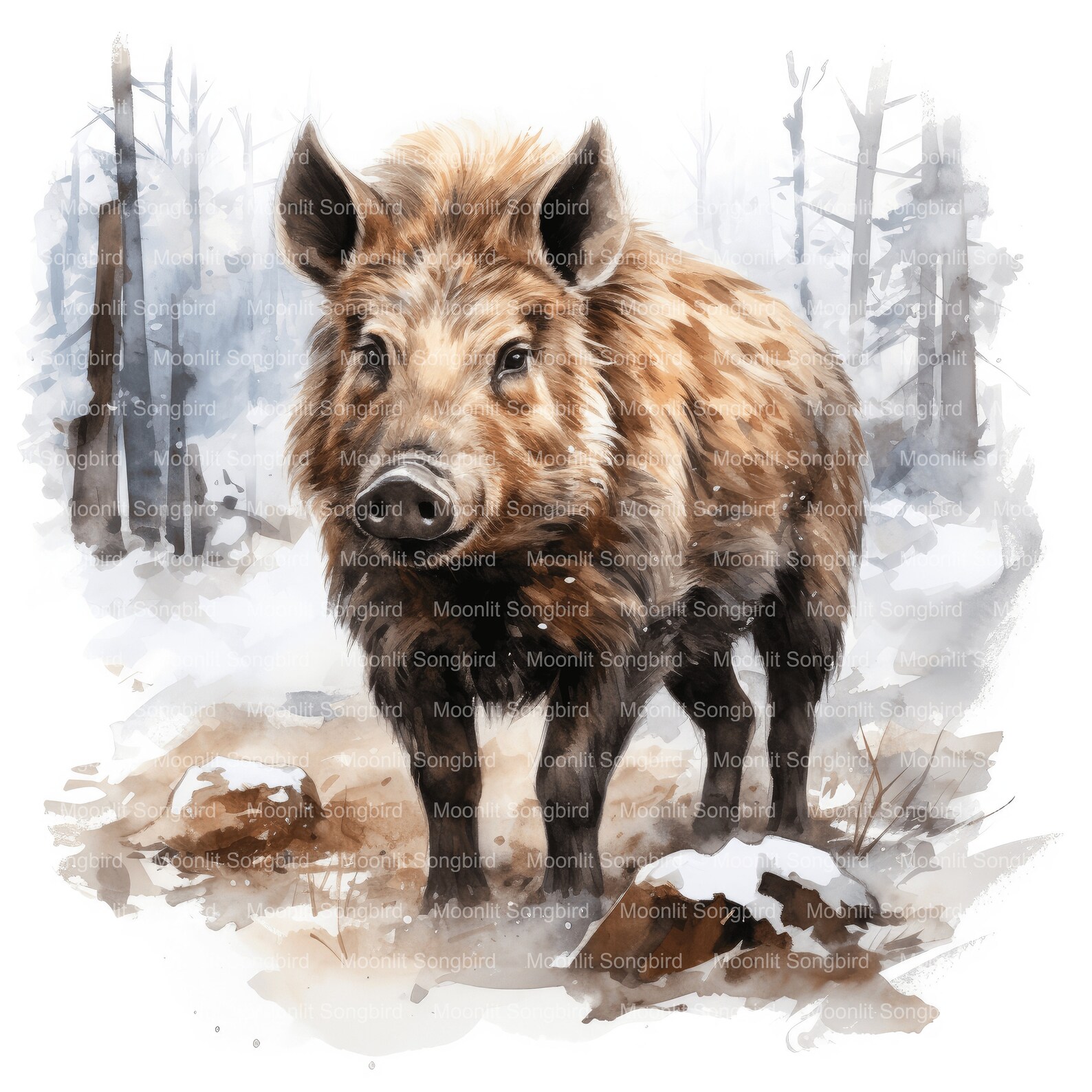 12 Wild Boar in Winter Forest Clipart, Digital Download, Printable ...