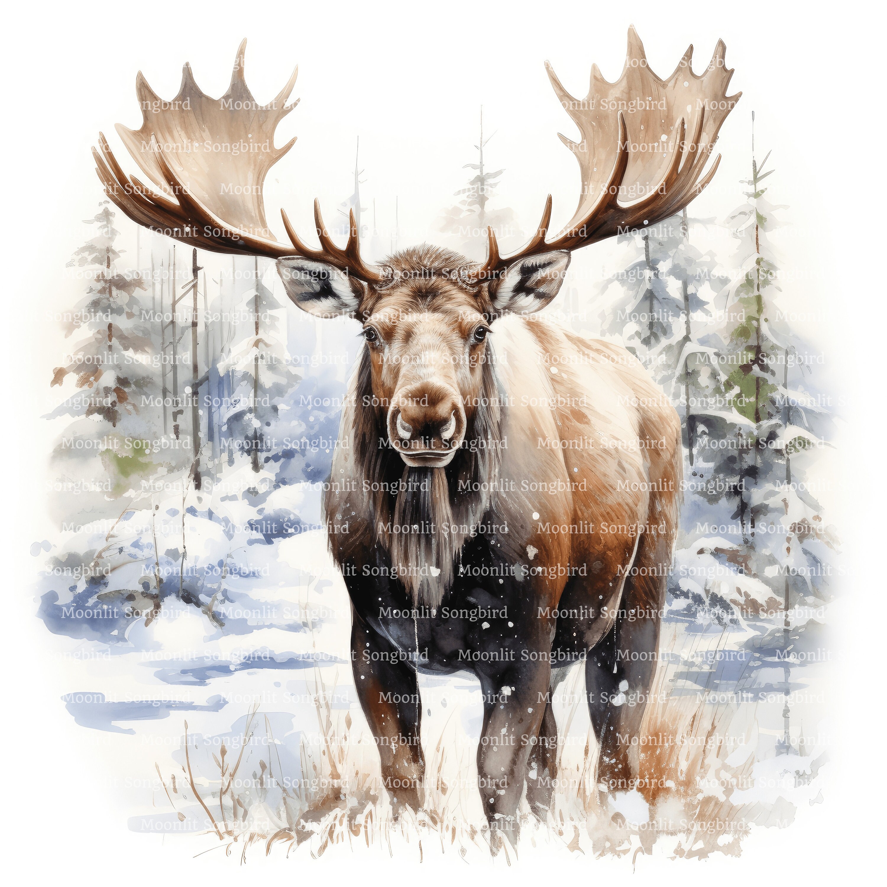 10 Moose in Winter Forest Clipart, Digital Download, Printable ...