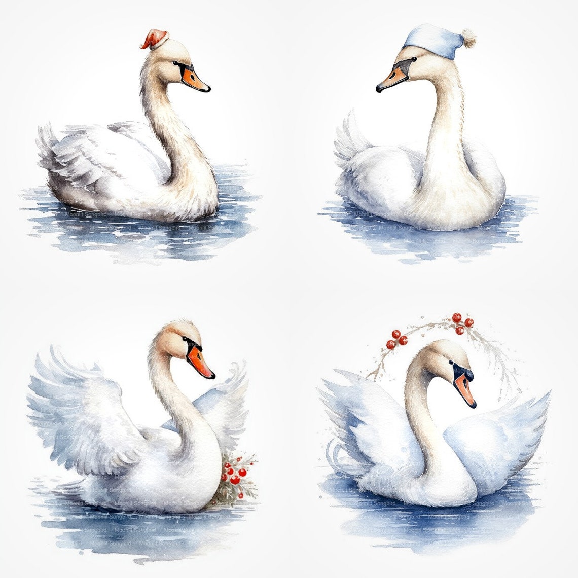 12 Christmas Swan Clipart Digital Download Printable - Etsy