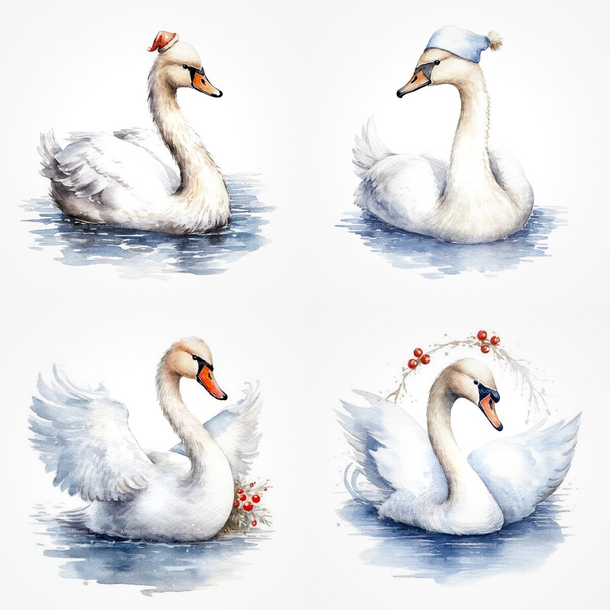 12 Christmas Swan Clipart Digital Download Printable - Etsy