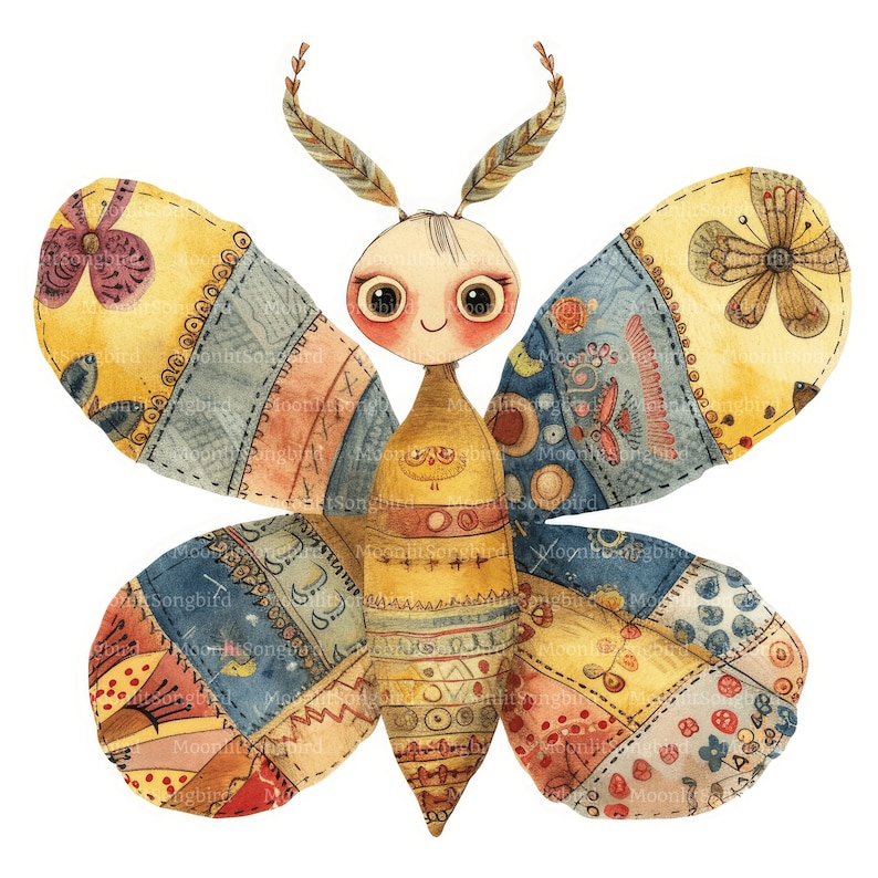 12 Patchwork Butterfly Clipart, Digital Download, Printable Watercolor Clipart, Paper Crafts ...