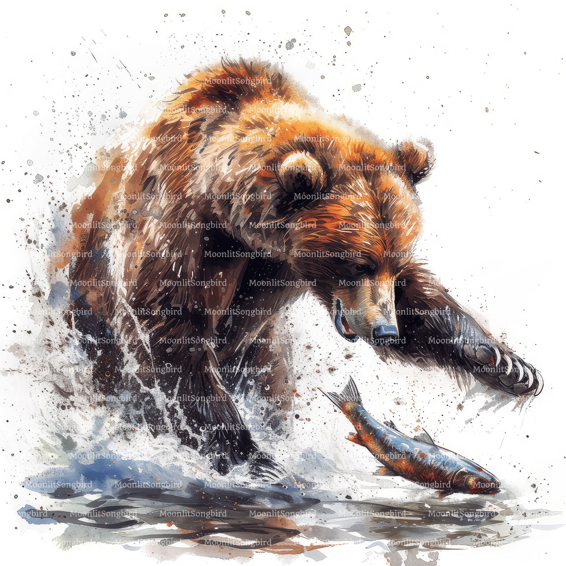 8 Brown Bear Catching a Fish Clipart, Digital Download, Printable ...