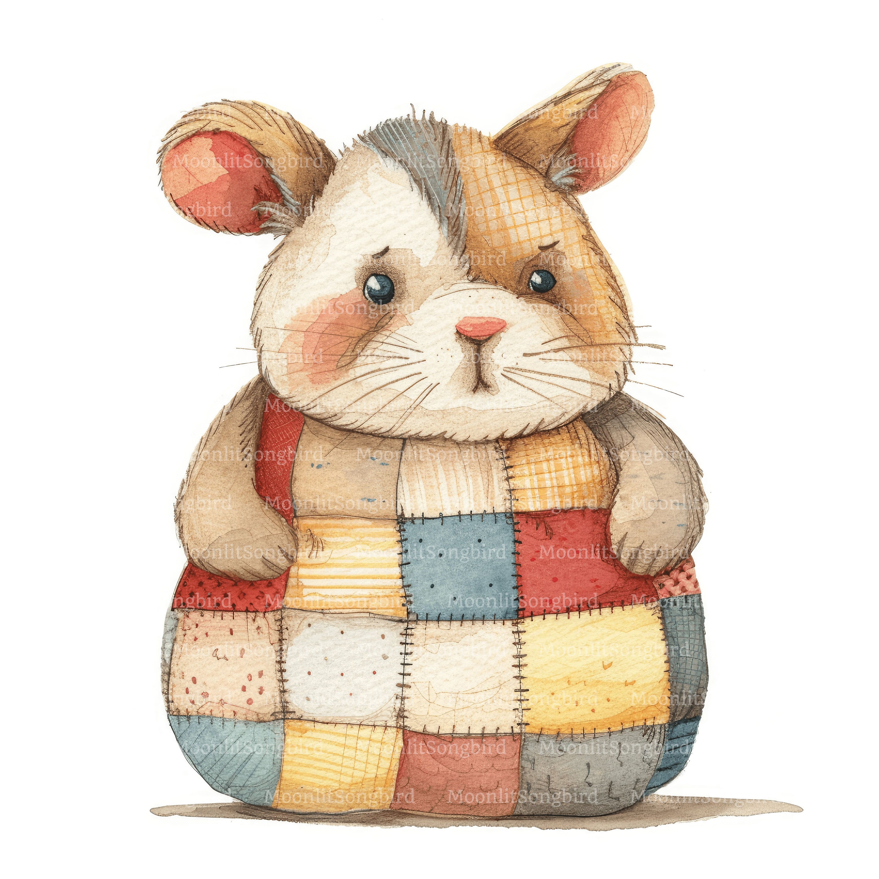 12 Patchwork Hamster Clipart, Digital Download, Printable Watercolor ...