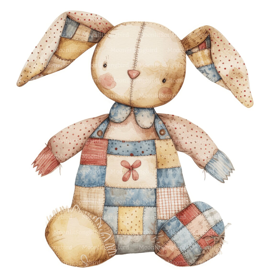 10 Patchwork Rabbit Clipart, Digital Download, Printable Watercolor ...