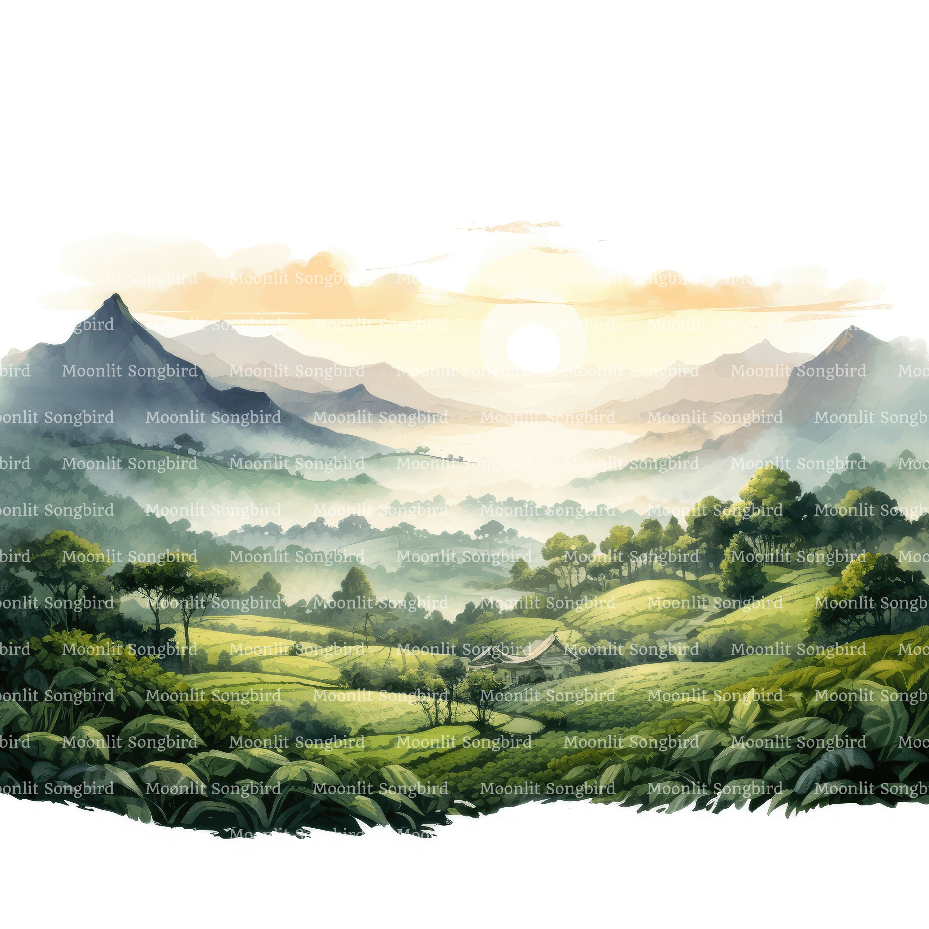 12 Tea Fields Clipart, Digital Download, Printable Watercolor Clipart ...