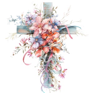 22 Cross With Spring Flowers Clipart, Digital Download, Printable ...