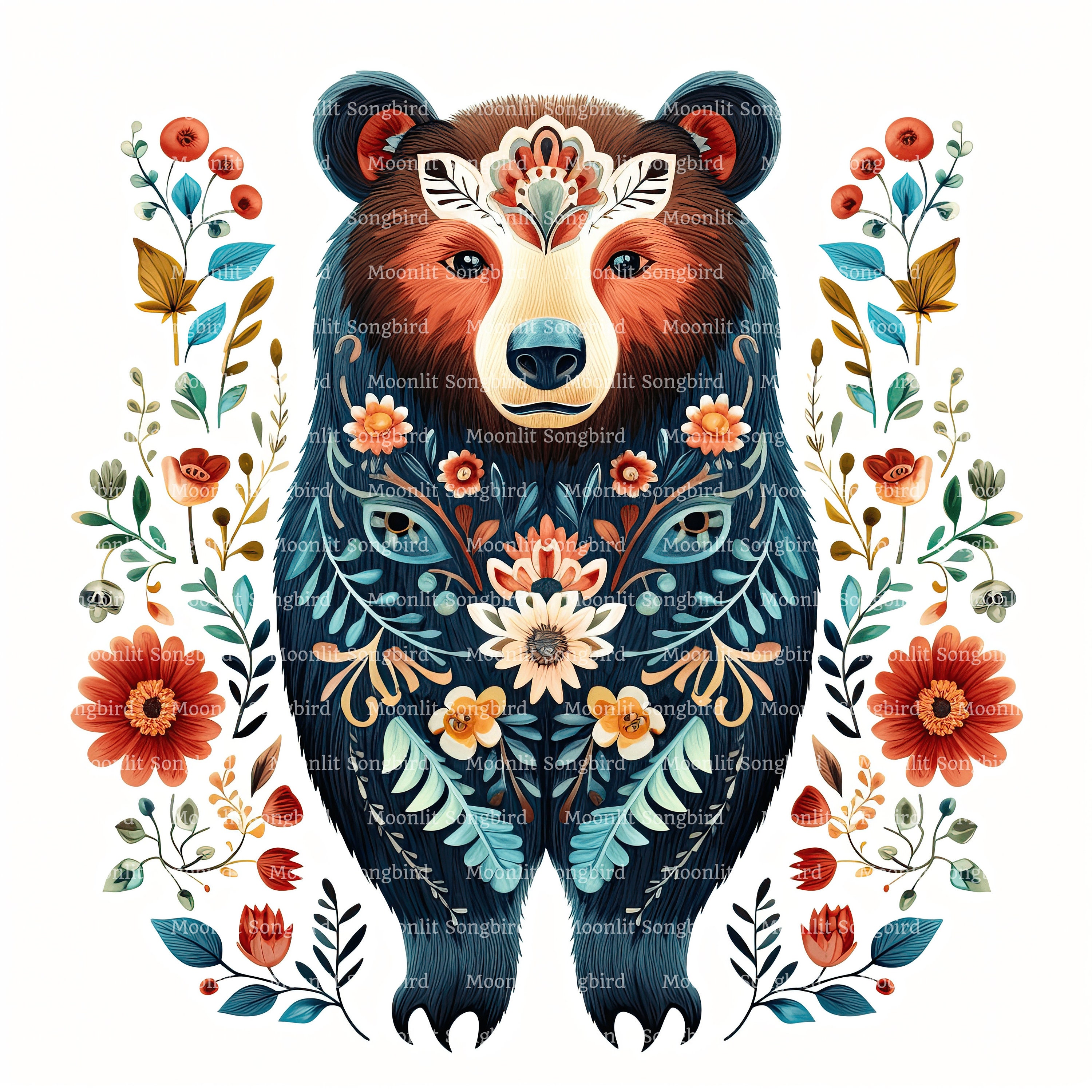 9 Bear Folk Art Clipart, Digital Download, Printable Watercolor Clipart ...