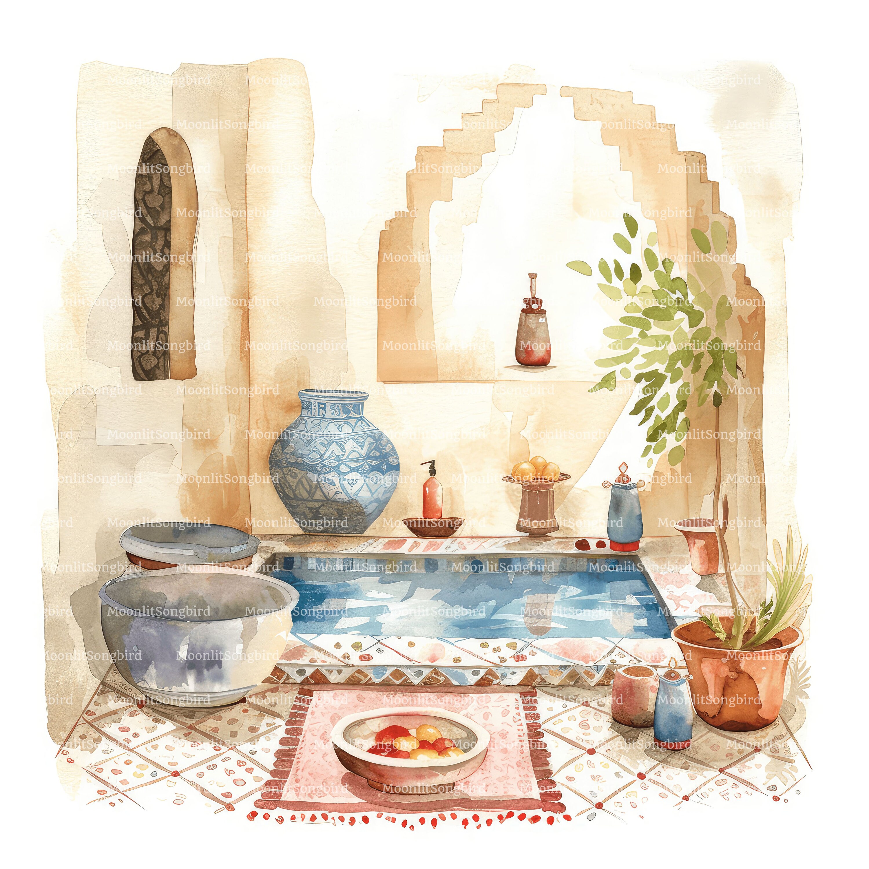 14 Hammam Clipart, Digital Download, Printable Watercolor Clipart ...