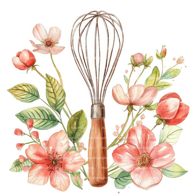 Floral Whisk Clipart, Watercolor Baking Illustration (digital Download ...
