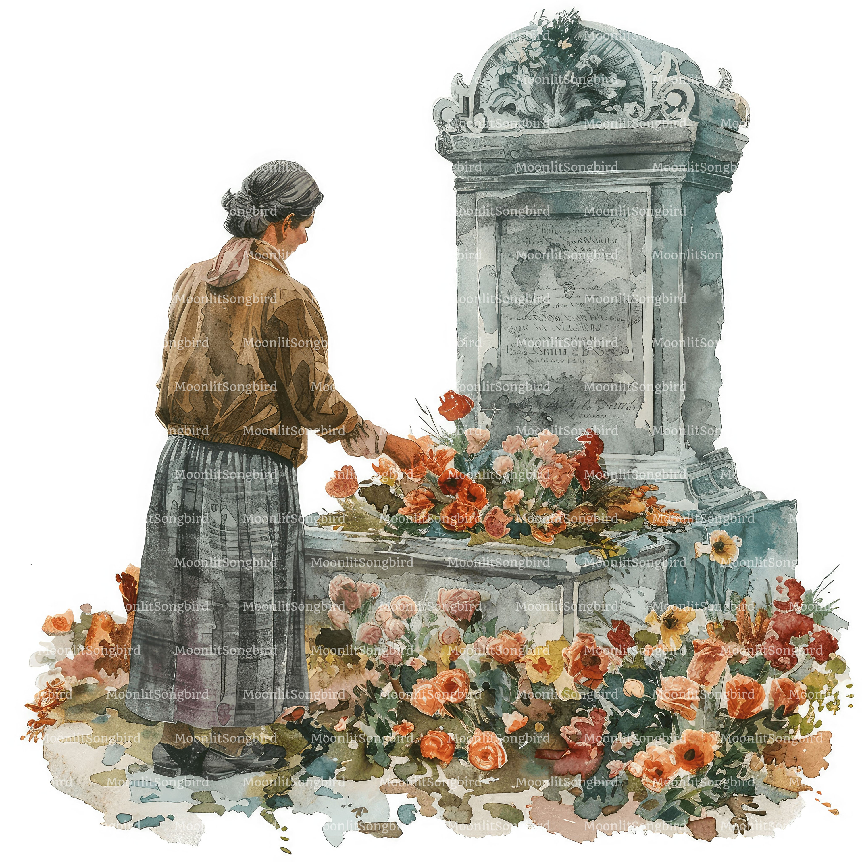 10 Woman at Grave Clipart, Digital Download, Printable Watercolor ...