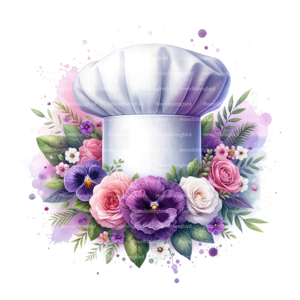 10 Floral Chef Hat Clipart, Digital Download, Printable Watercolor ...